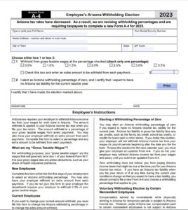 A-4 Form 2023 - Employee’s Arizona Withholding Election