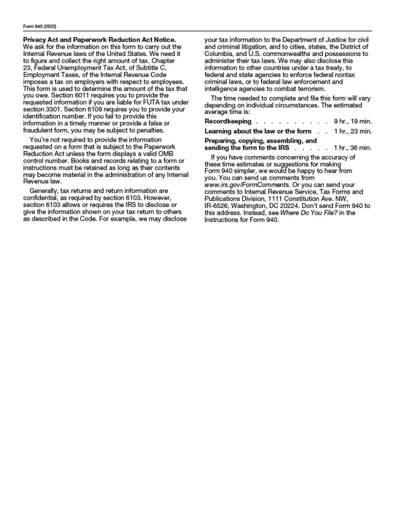 940 Form 2023 Printable, FUTA Tax Return