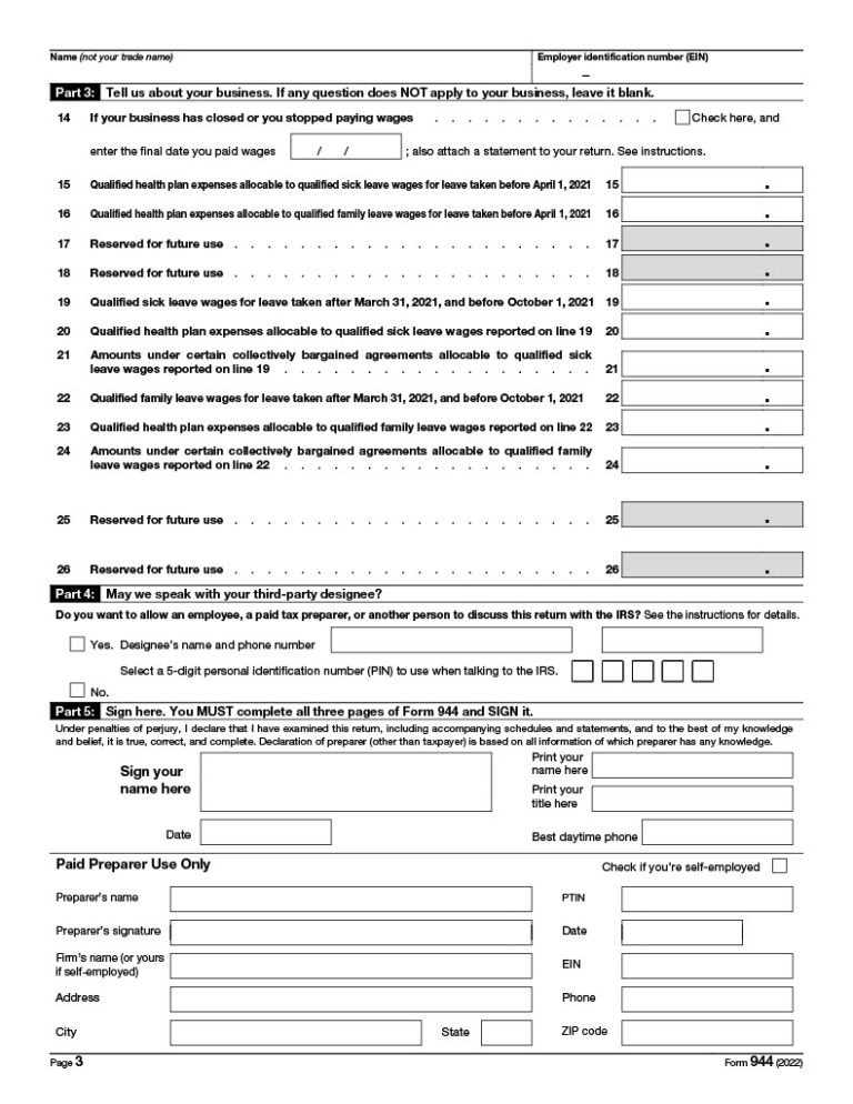 Form 944 2023, Employer's Annual Federal Tax Return