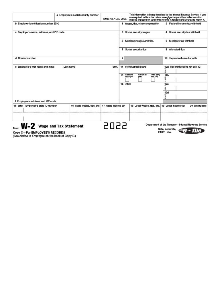 IRS W-2 Form 2022 Printable | IRS Tax Forms 2025