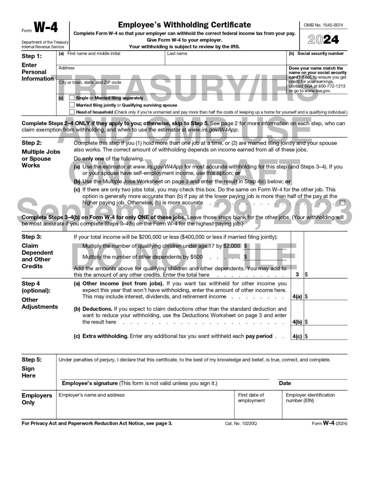 W4 Form 2024, Employee's Withholding Certificate - IRS Forms