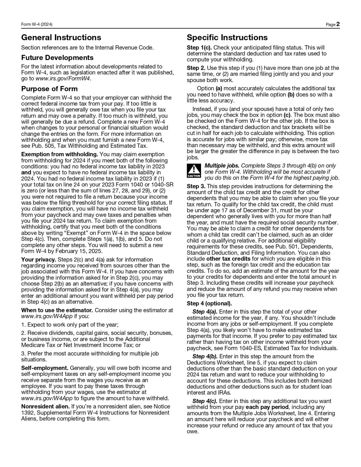 2024 W-4 Form Printable - Internal Revenue Service - IRS