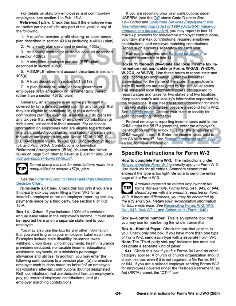 W2 Form 2024, Wage and Tax Statement - IRS Tax Forms 2024