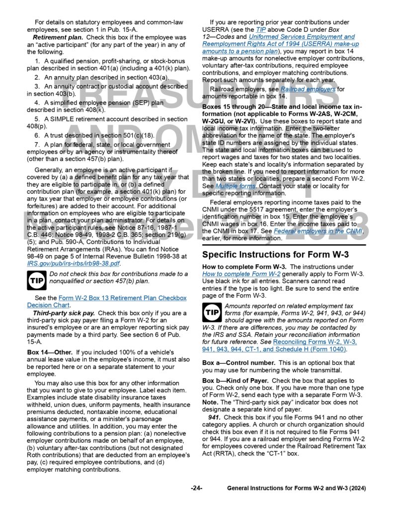 W2 Form 2024, Wage and Tax Statement - IRS Tax Forms 2024