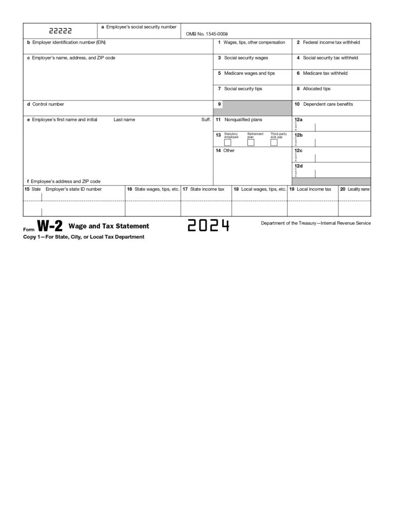 W2 Form 2024 Printable - IRS Tax Forms 2025