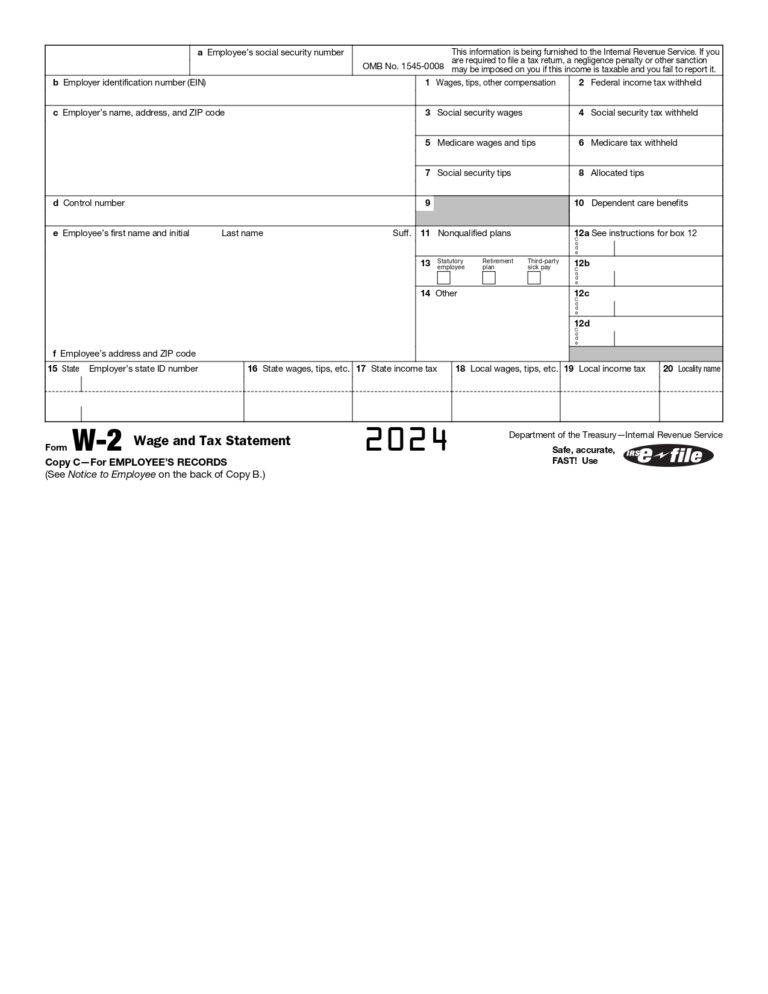 W2 Form 2024 Printable - IRS Tax Forms 2025
