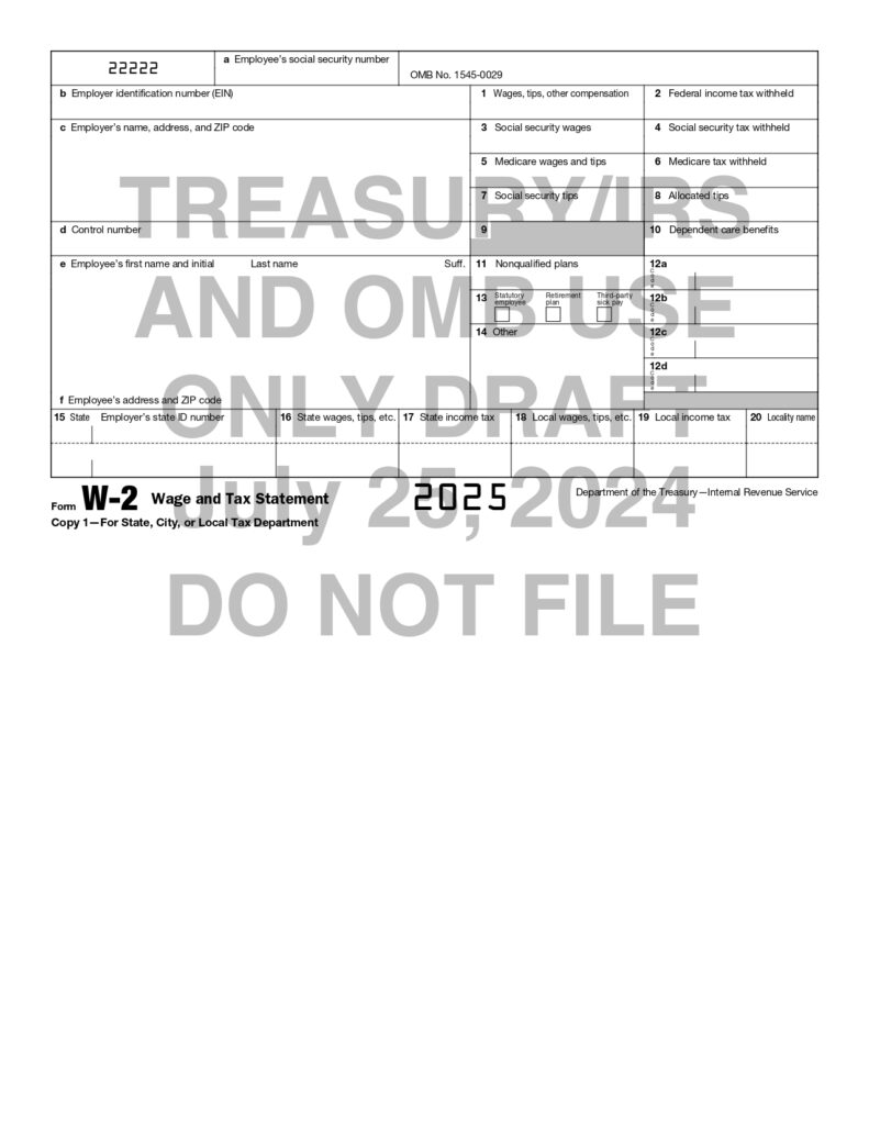 W-2 Form 2025 Printable: Wage and Tax Statement - IRS Tax Forms 2025