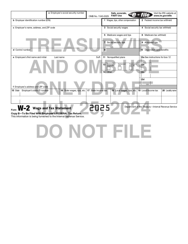W-2 Form 2025 Printable: Wage and Tax Statement - IRS Tax Forms 2025