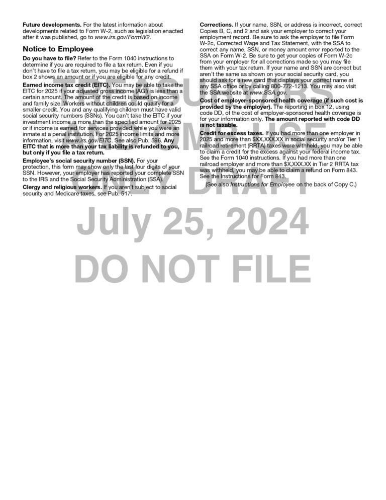 W-2 Form 2025 Printable: Wage and Tax Statement - IRS Tax Forms 2025