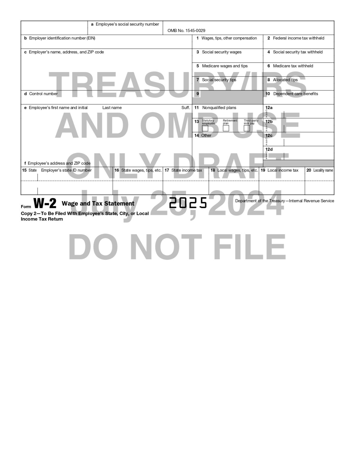 W-2 Form 2025 Printable: Wage and Tax Statement - IRS Tax Forms 2025