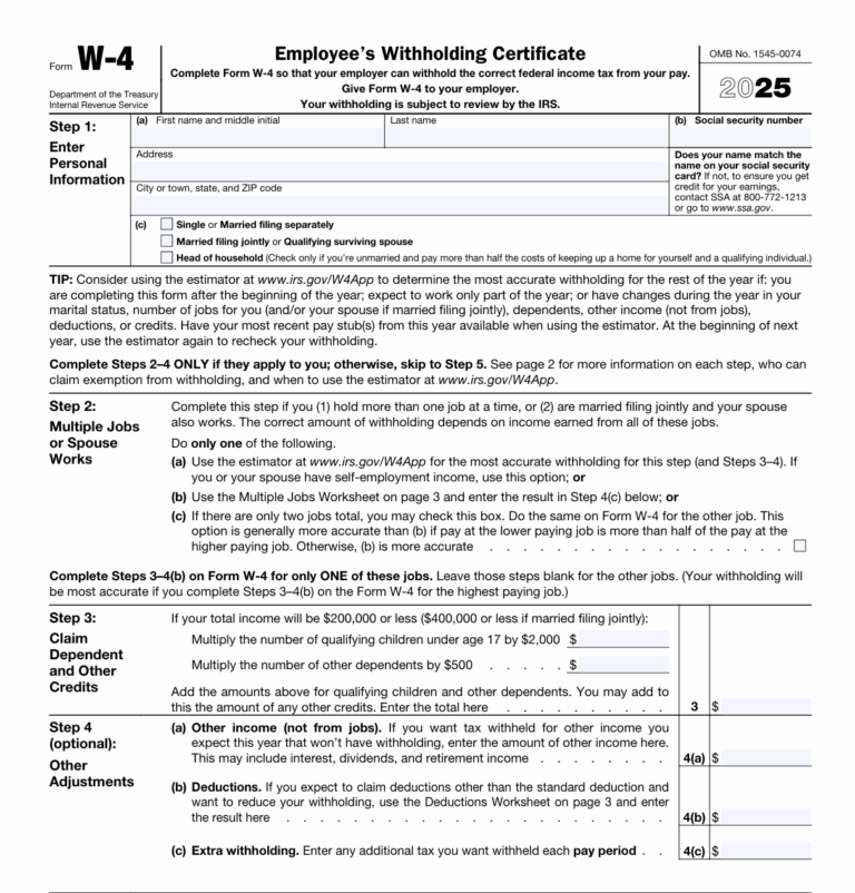 W4 Form 2025 PDF: About Employee’s Withholding Certificate
