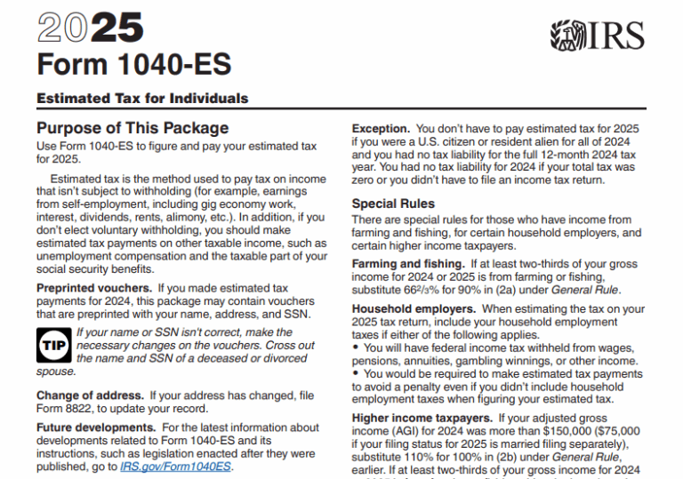 IRS Form 1040-ES - Estimated Tax for Individuals
