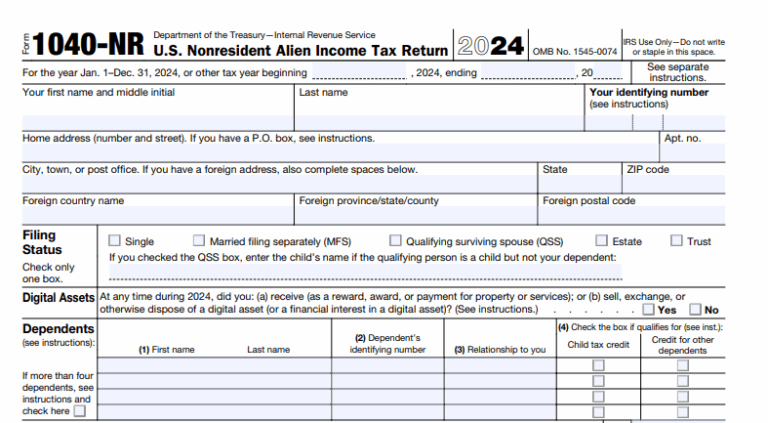 IRS Form 1040-NR - U.S. Nonresident Alien Income Tax Return