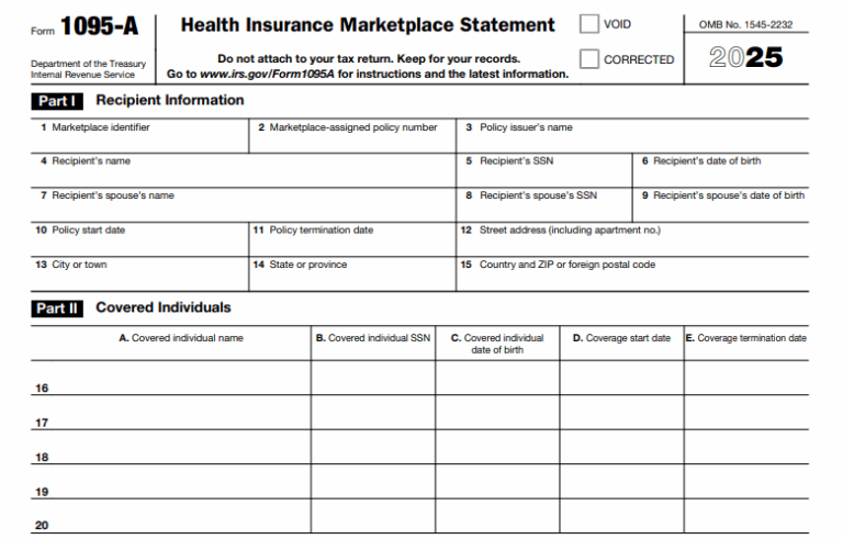 IRS Form 1095-A - Health Insurance Marketplace Statement