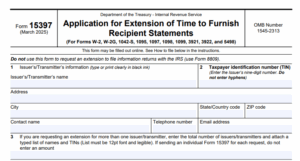 IRS Form 15397 - Application for Extension of Time