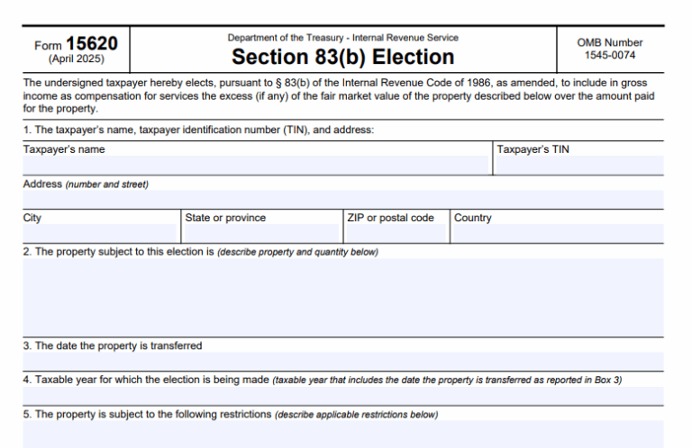 IRS Form 15620 - Section 83(b) Election