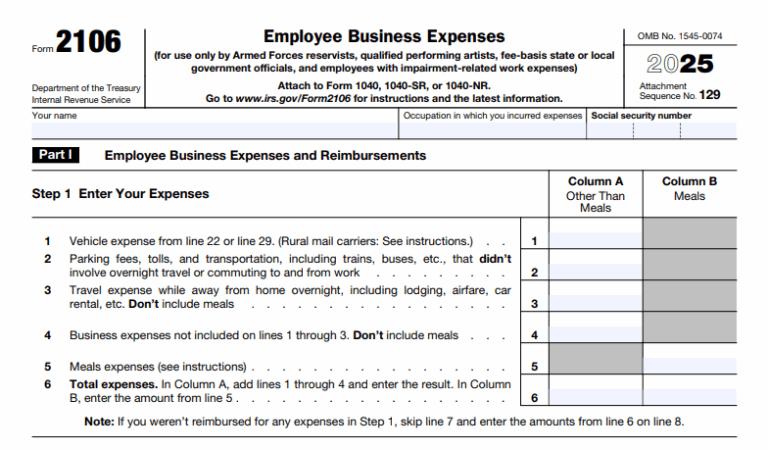 IRS Form 2106 - Employee Business Expenses