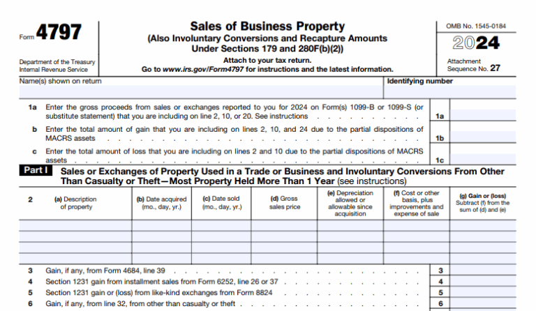 IRS Form 4797 - Sales of Business Property