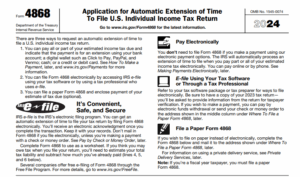 IRS Form 4868 - Application for Automatic Extension of Time