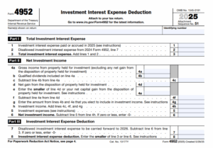 IRS Form 4952 - Investment Interest Expense Deduction