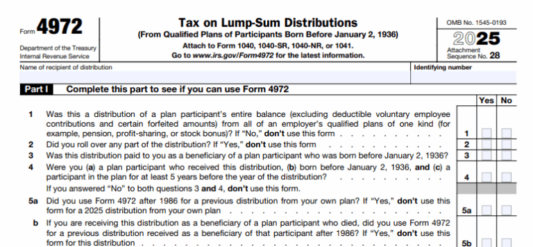 IRS Form 4972 - Tax on Lump-Sum Distributions