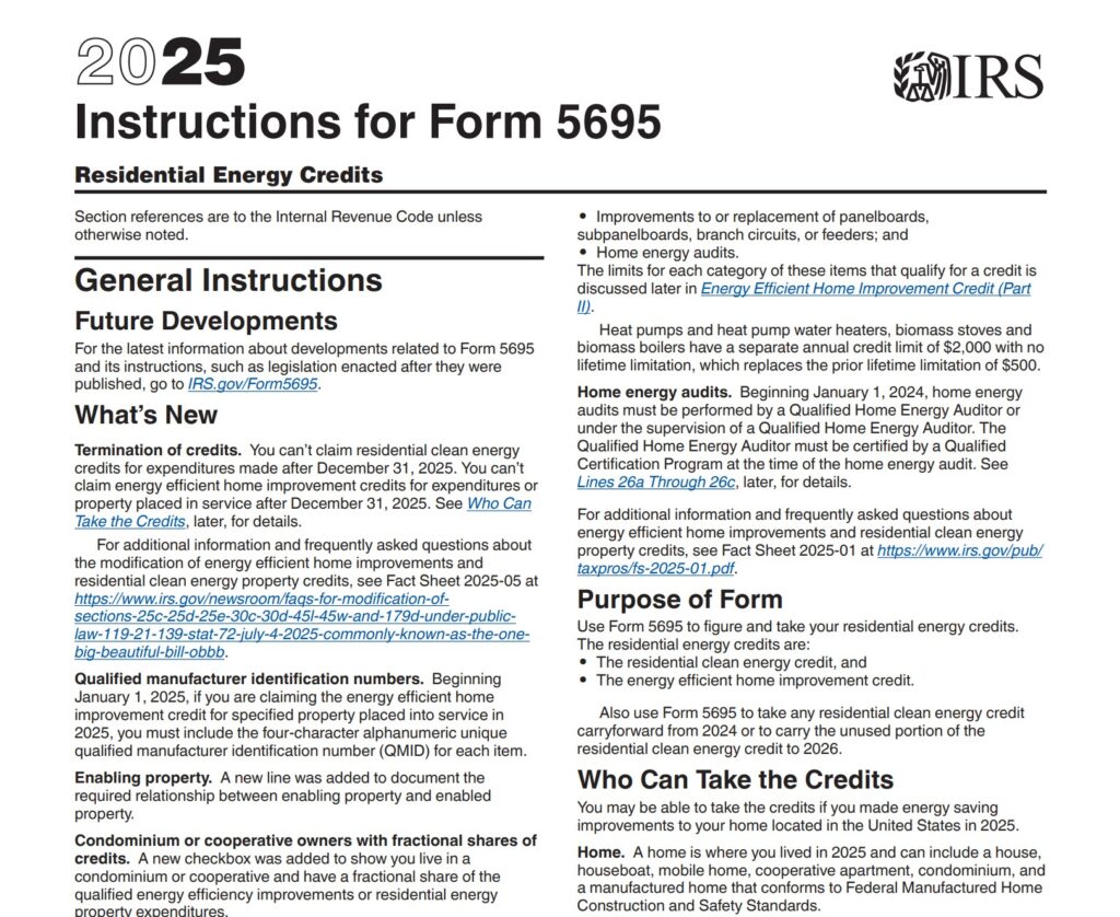 IRS Form 5695 Instructions for 2025