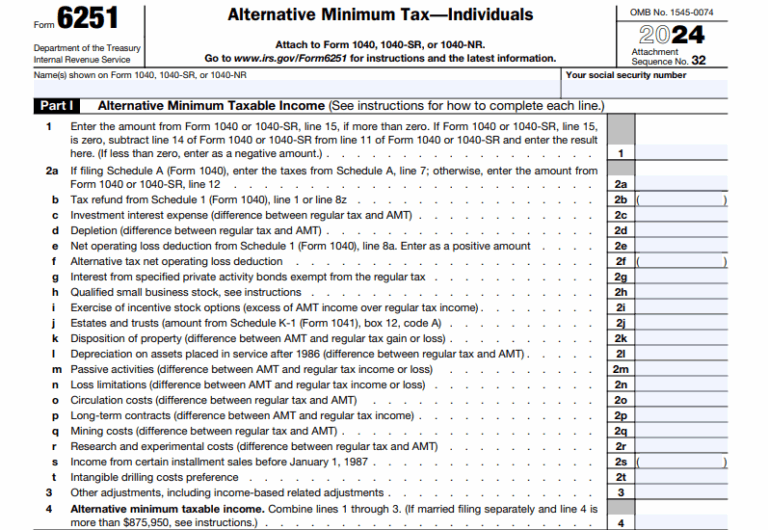 IRS Form 6251 - Alternative Minimum Tax - Individuals