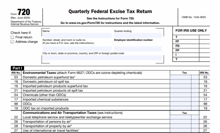 IRS Form 720 - Quarterly Federal Excise Tax Return