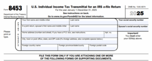 IRS Form 8453 - U.S. Individual Income Tax Transmittal