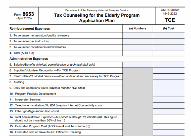 IRS Form 8653 - Tax Counseling for the Elderly Program