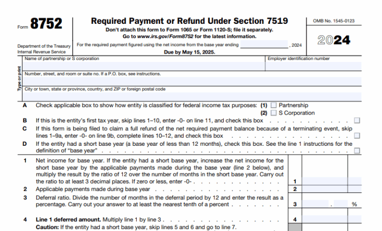 IRS Form 8752 - Required Payment or Refund