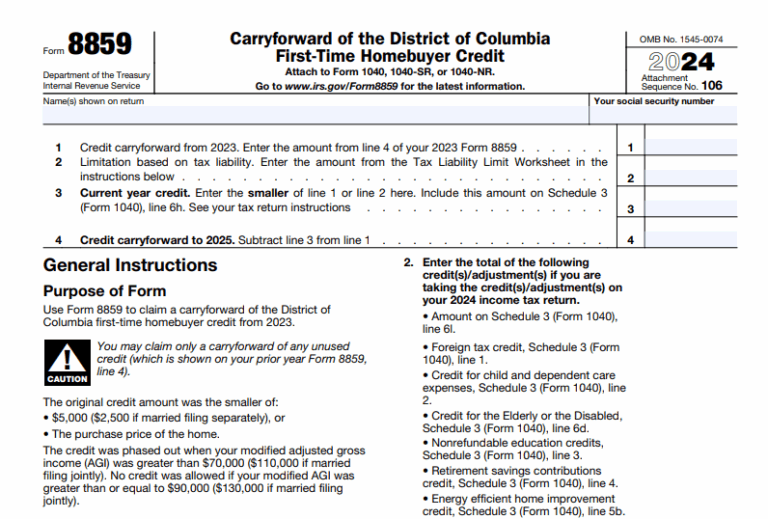 IRS Form 8859 - Carryforward of the District of Columbia