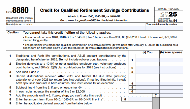 IRS Form 8880 - Credit for Qualified Retirement Savings