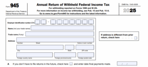 IRS Form 945 - Annual Return of Withheld Federal Income Tax