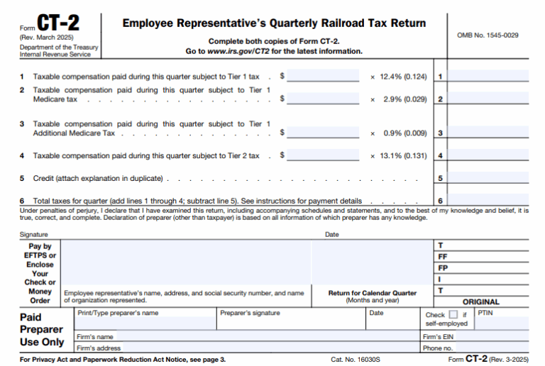 IRS Form CT-2 - Employee Representative's Quarterly Railroad