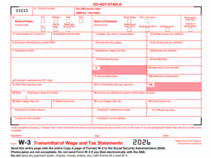 IRS Form W-3 - Transmittal of Wage and Tax Statements