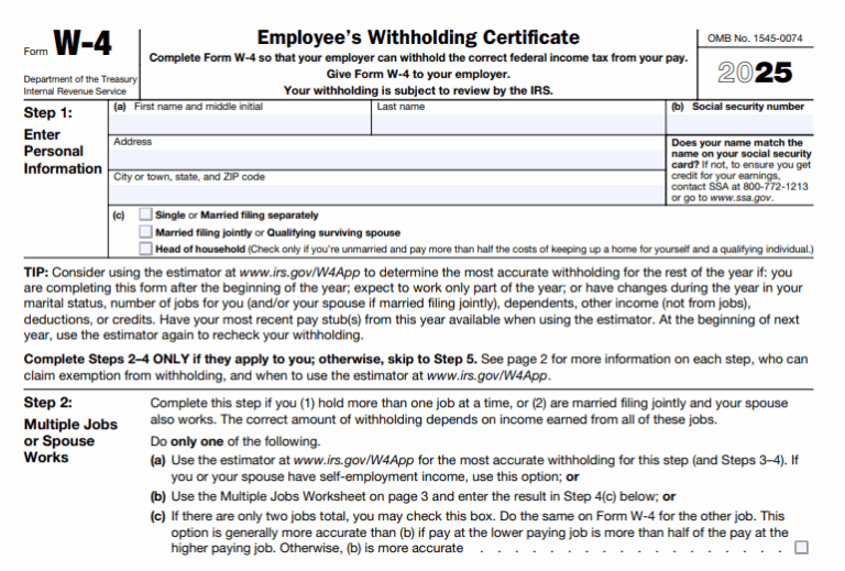 IRS Form W-4 - Employee's Withholding Certificate