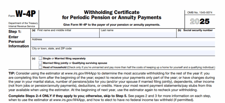 IRS Form W-4P - Withholding Certificate for Periodic Pension or Annuity ...