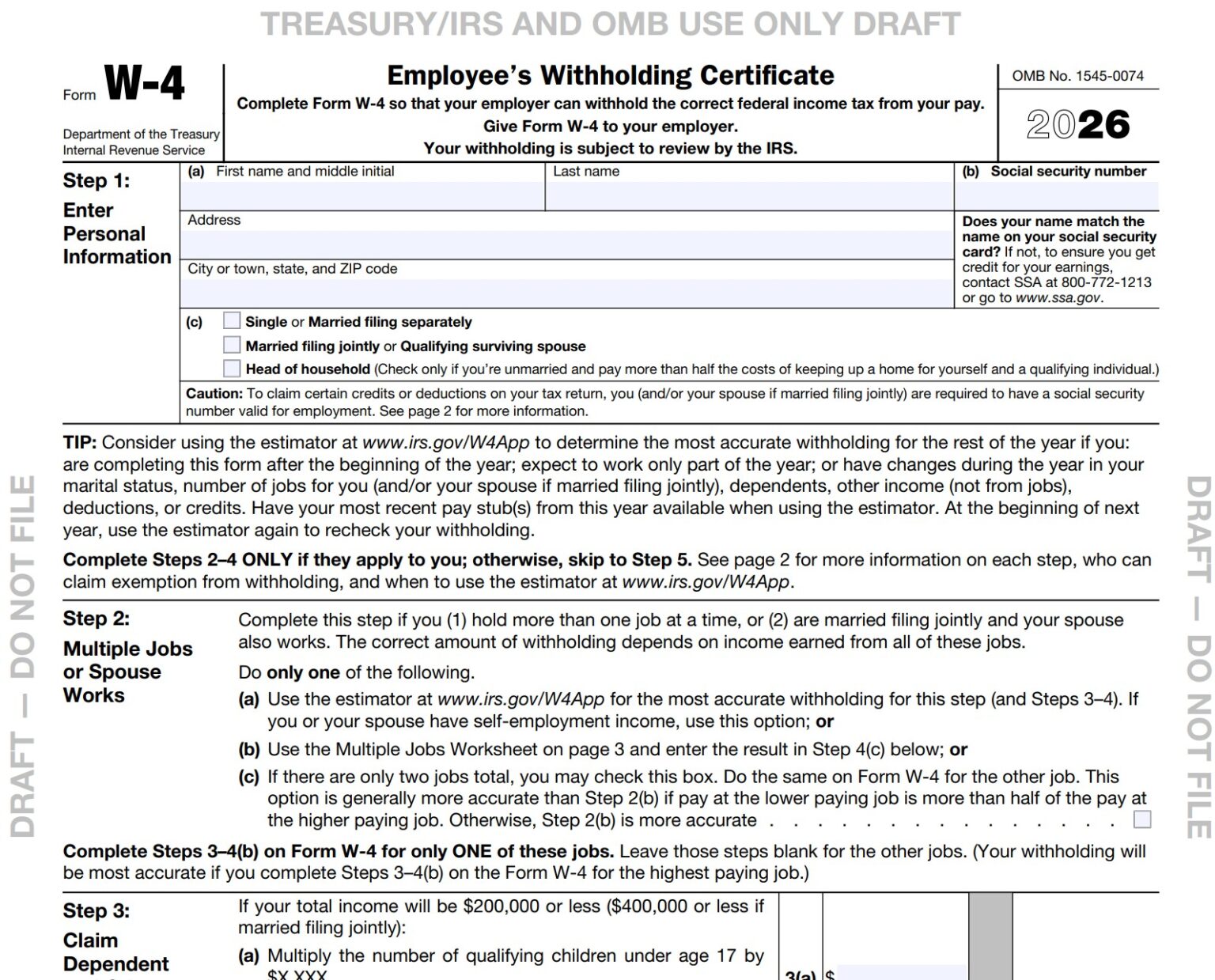 W-4 Form 2026 Draft: What’s New? | IRS Tax Forms 2025