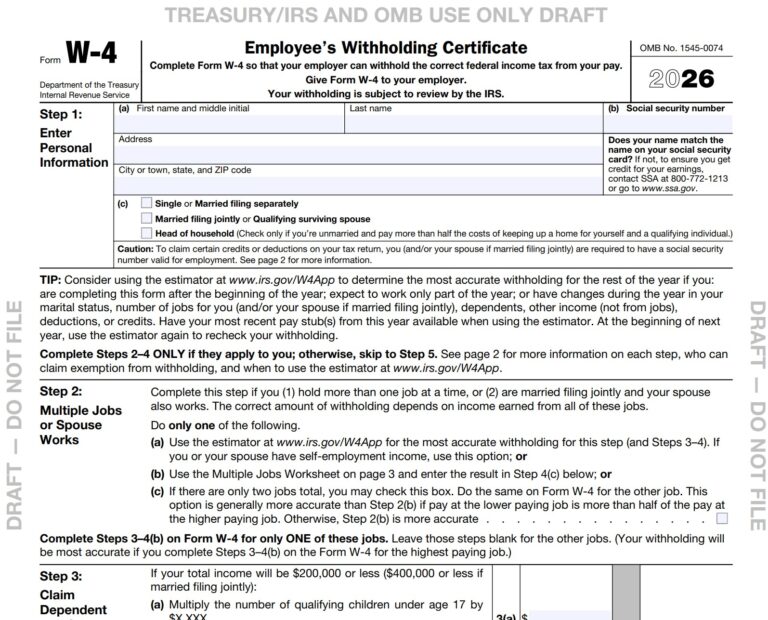 W-4 Form 2026 Draft: What’s New? | IRS Tax Forms 2025