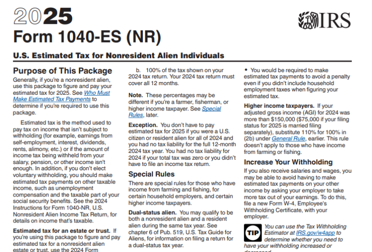 IRS Form 1040-ES (NR) PDF