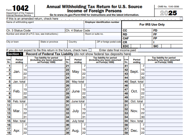 IRS Form 1042 - Annual Withholding Tax Return for U.S. Source Income of ...