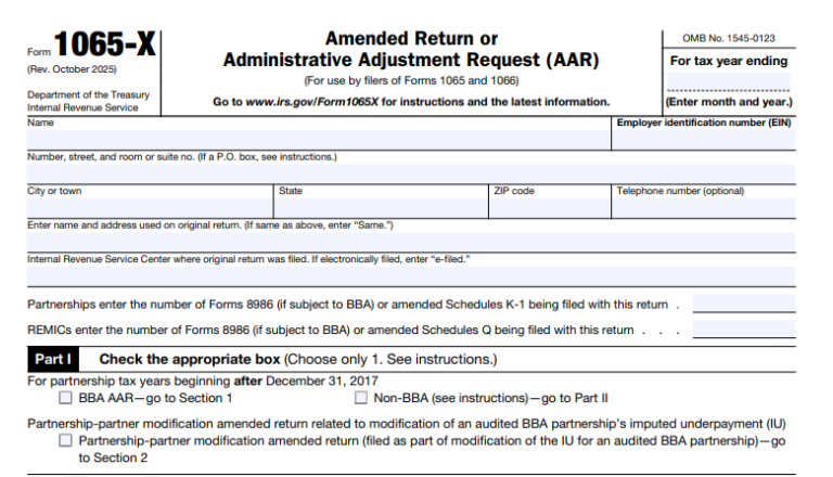 IRS Form 1065-X - Amended Return or Administrative Adjustment Request (AAR)