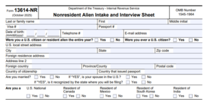 IRS Form 13614-NR - Nonresident Alien Intake and Interview Sheet