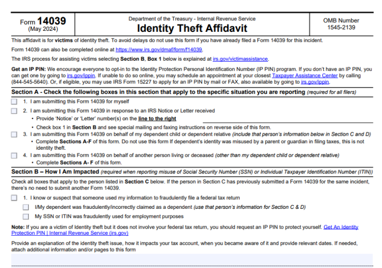 IRS Form 14039 - Identity Theft Affidavit