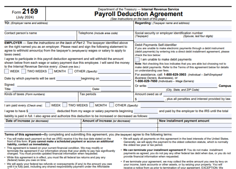 IRS Form 2159 - Payroll Deduction Agreement