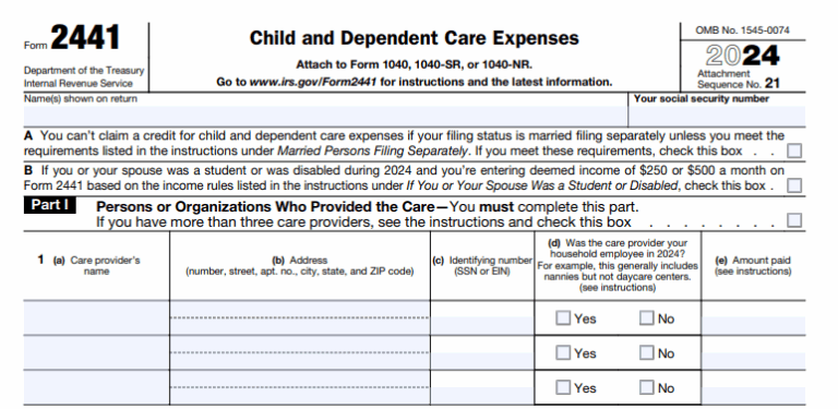 IRS Form 2441 - Child and Dependent Care Expenses