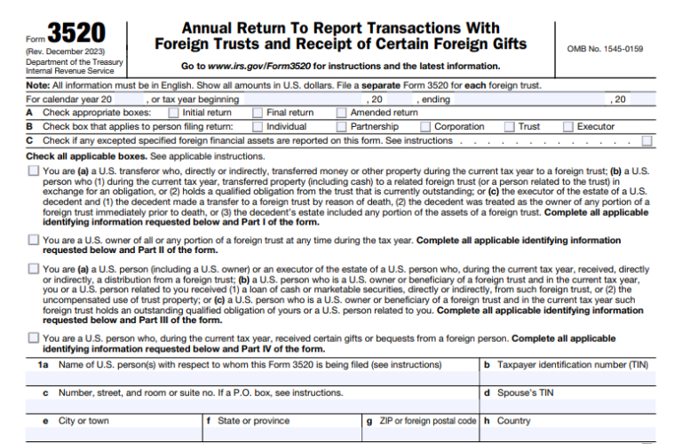 IRS Form 3520 - Annual Return To Report Transactions With Foreign ...