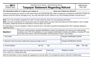 IRS Form 3911 - Taxpayer Statement Regarding Refund