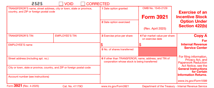 IRS Form 3921 - Exercise of an Incentive Stock Option Under Section 422(b)